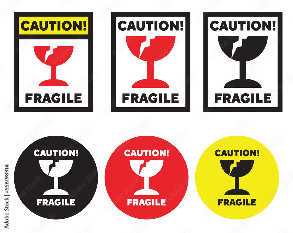 Caution fragile with braking glass pictogram bundle of delivery ...