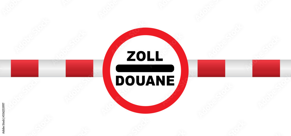 Cartoon old zoll douane signboard. Vector road sign, Translation for ...
