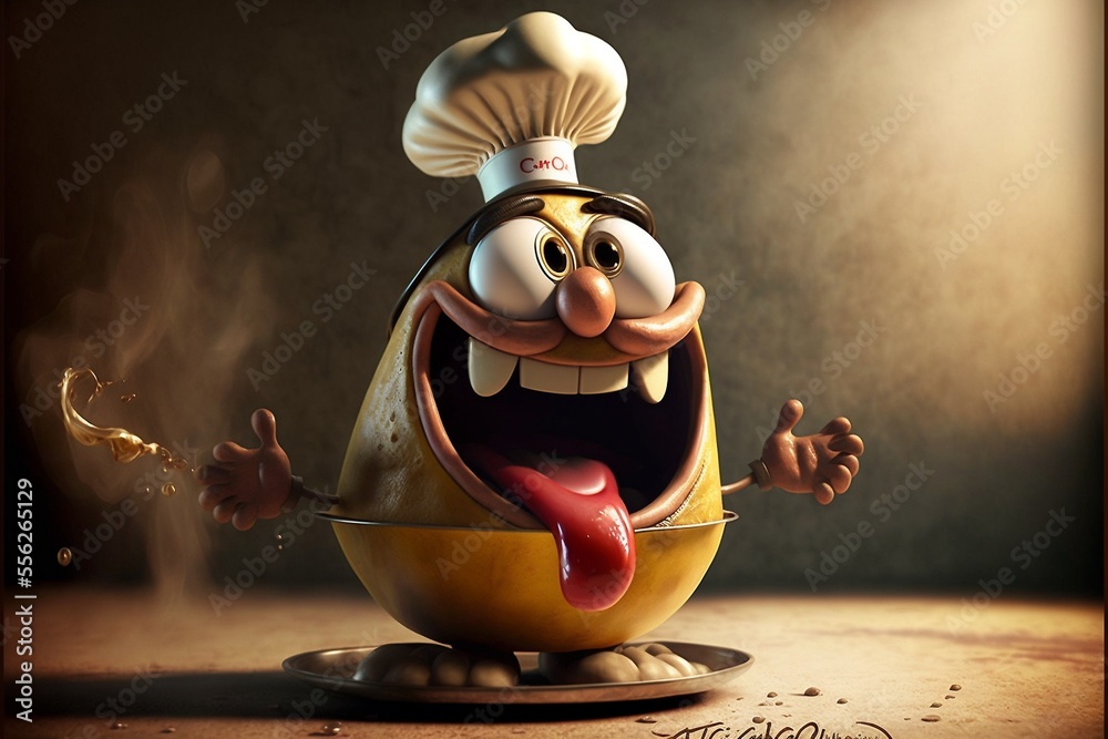 Ei als Koch mit lustigen Gesicht, Augen und Mund im Comic Style Poster ...