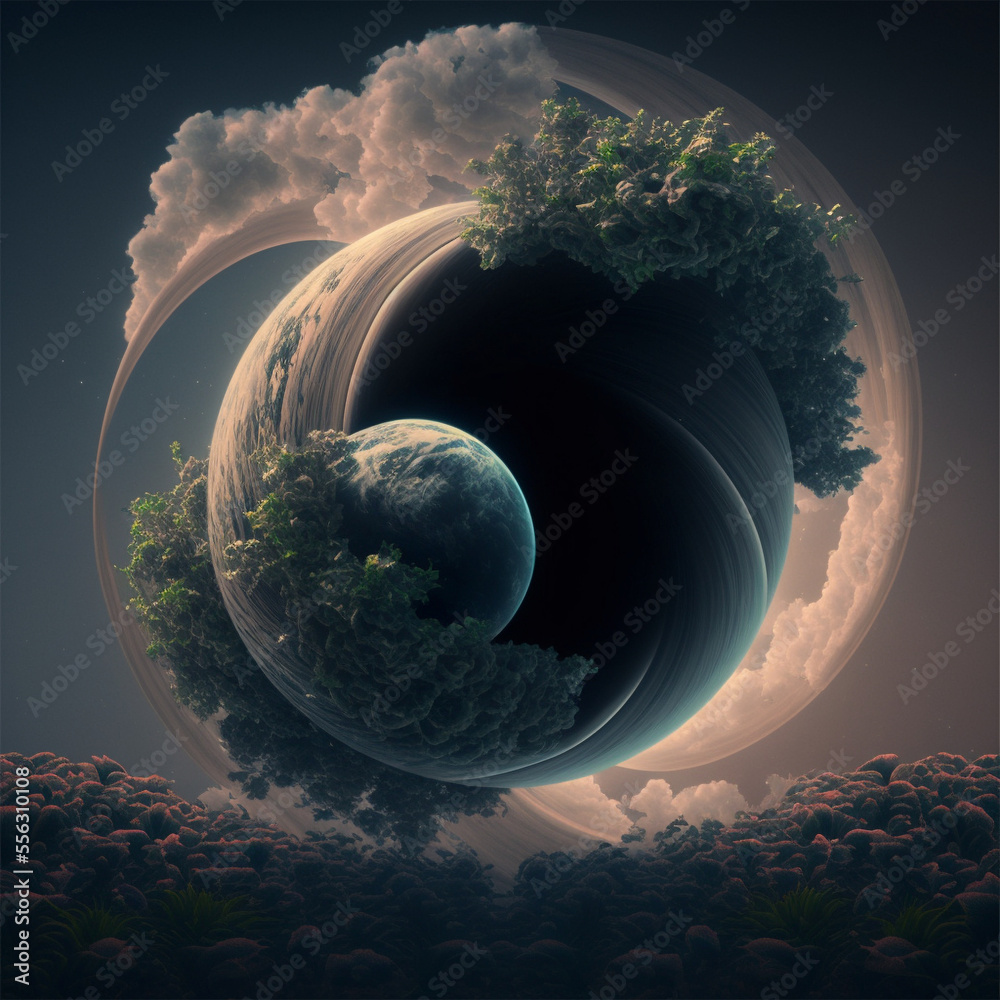 AI generated art of 3d illustration landscape yinyang planet, fantasy ...