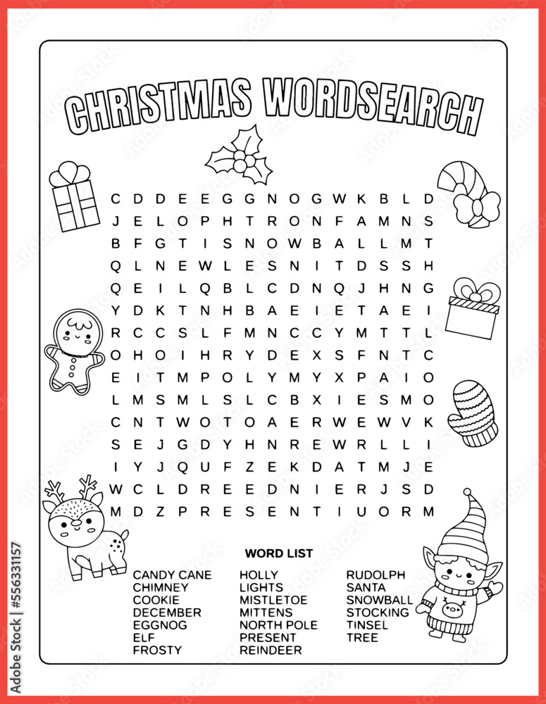 Holiday word search puzzle, Christmas word puzzle. Christmas activity ...