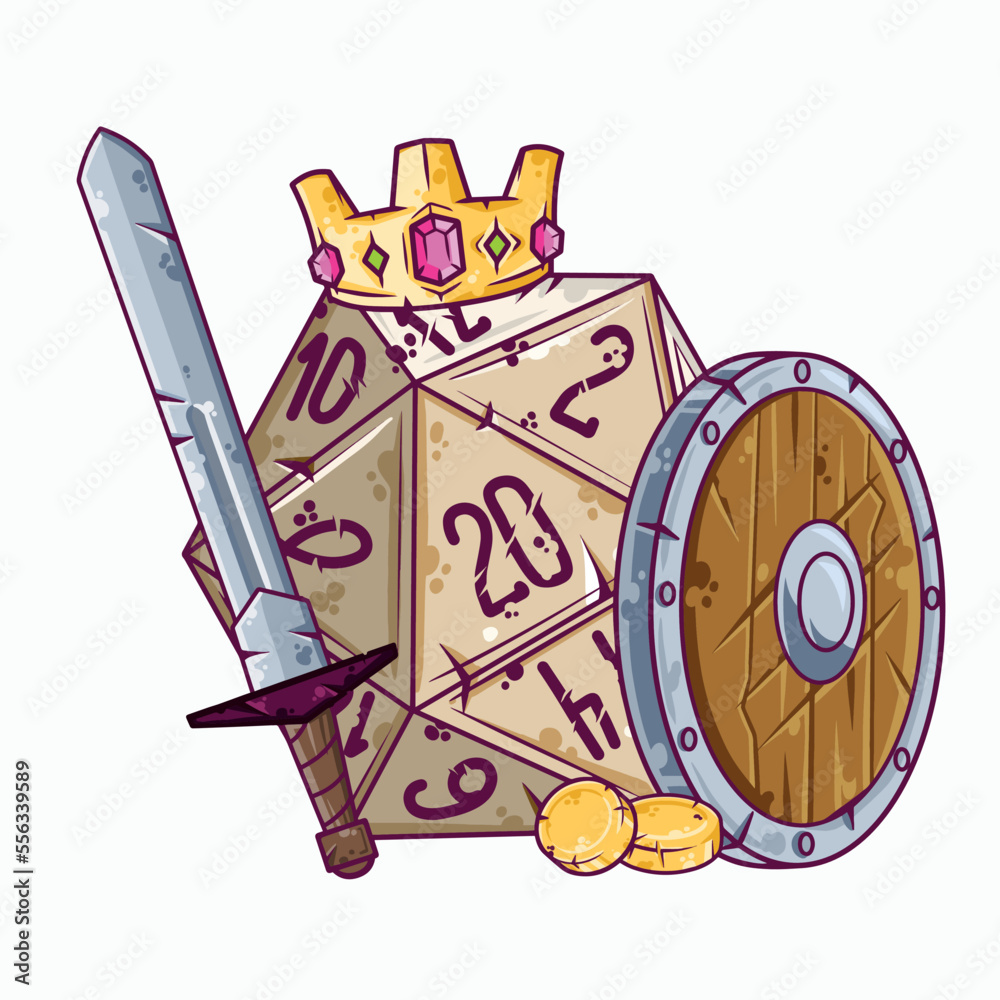 Dice d20 for playing Dnd. Dungeon and dragons board game with sword ...