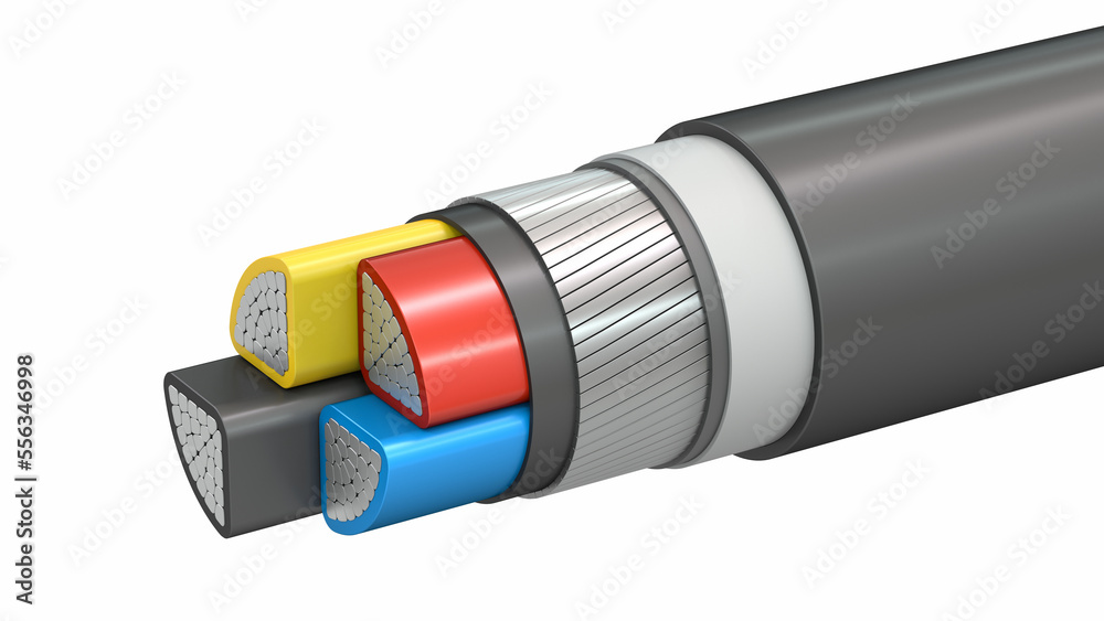 Structure of an aluminum electrical wire. Power cable with four ...