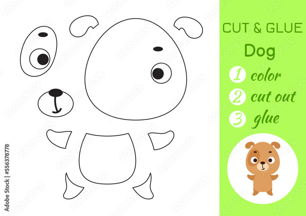 Color, cut and glue paper little dog. Cut and paste crafts activity ...