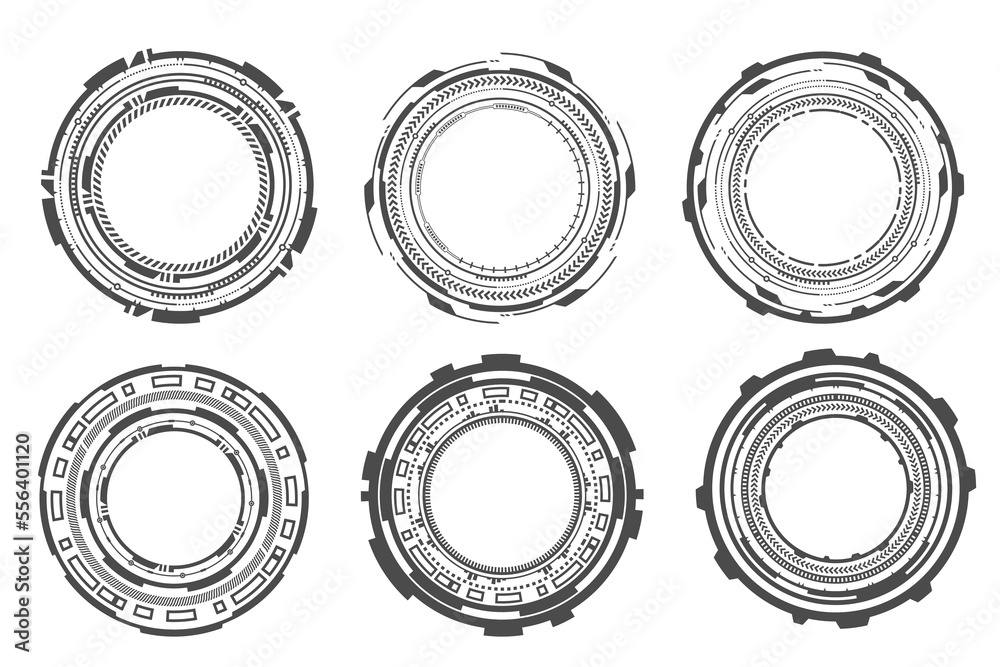 HUD futuristic elements. Abstract optical aim. Circle geometric shapes ...
