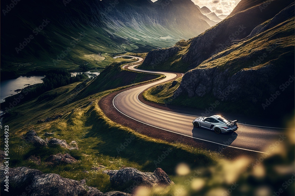 Car Driving On Winding Road