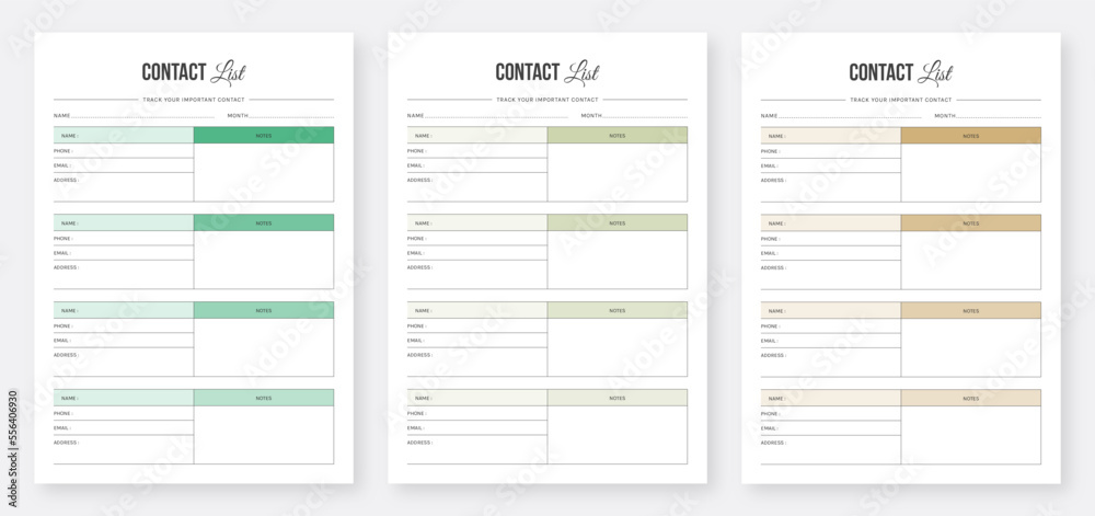 Contact list planner template design. Address book planner. Printable ...
