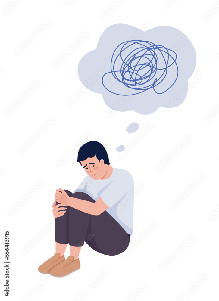 Stock-Vektorgrafik „Depressed man semi flat color vector character ...