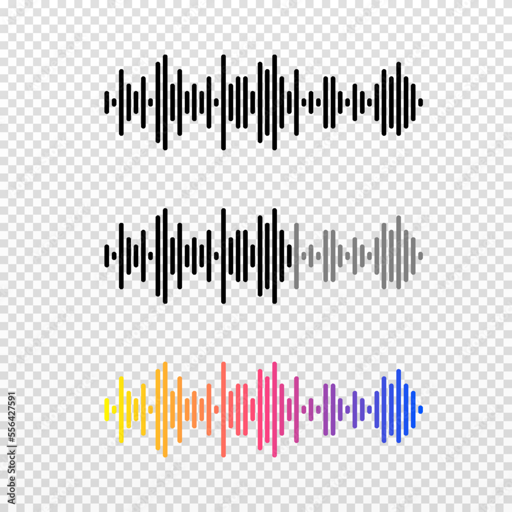 Vector set of sound waves icons. Gradient audio waves png, radio waves ...