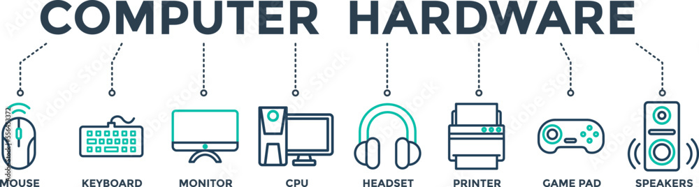 Computer hardware banner web icon vector illustration for modern ...