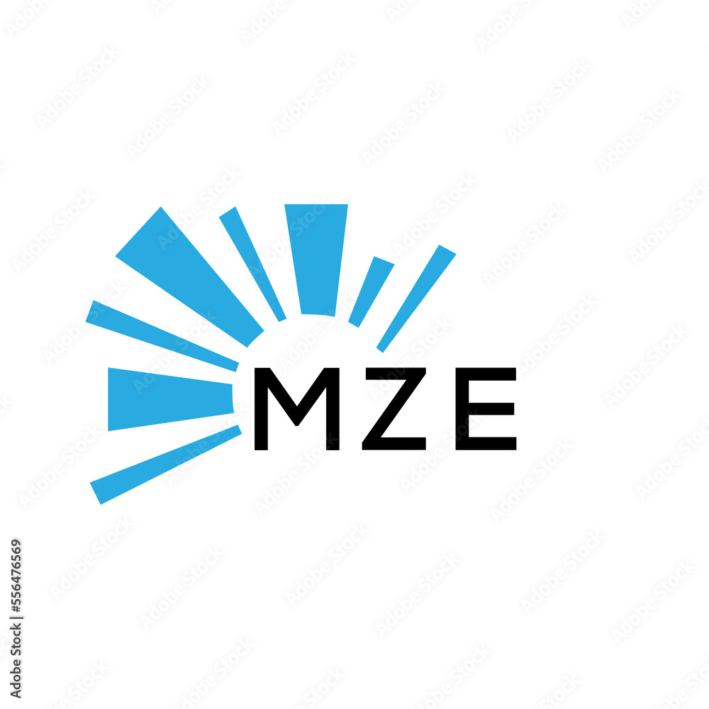 MZE letter logo. MZE blue image on white background and black letter ...