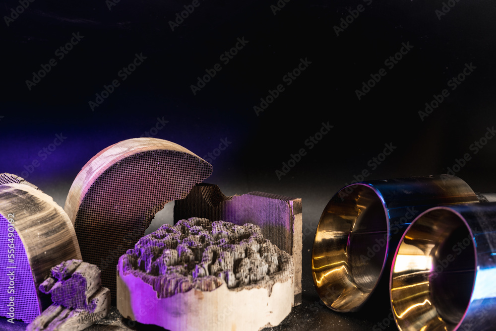 Used, destroyed, with deformation. Filter of harmful emissions ...