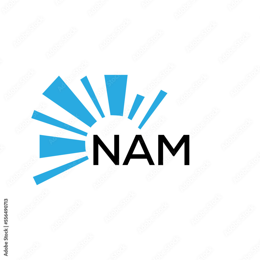 NAM letter logo. NAM blue image on white background and black letter ...