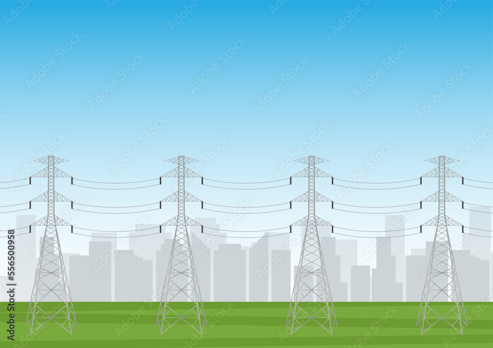 Electric tower in a field against blue sky. Electric pylons. High ...