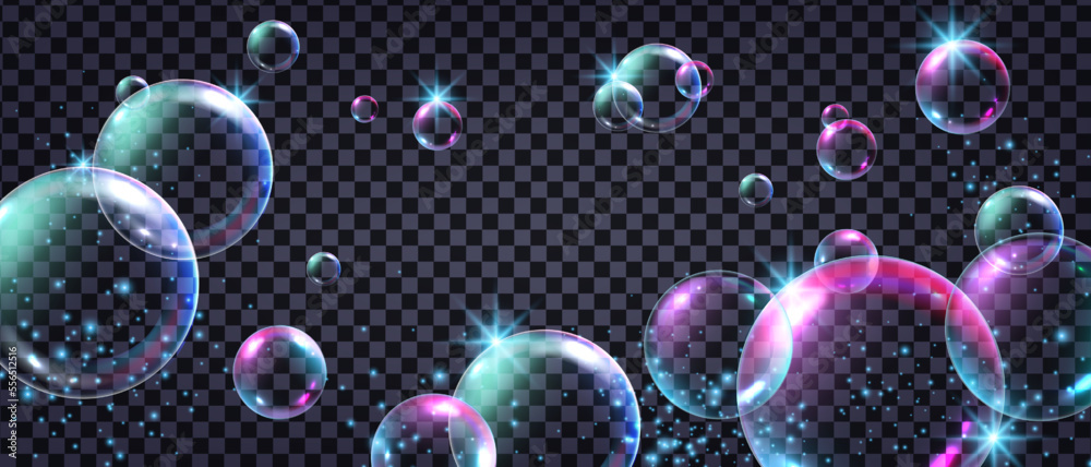 Soap bubble vector transparent background, 3D rainbow foam suds ball ...
