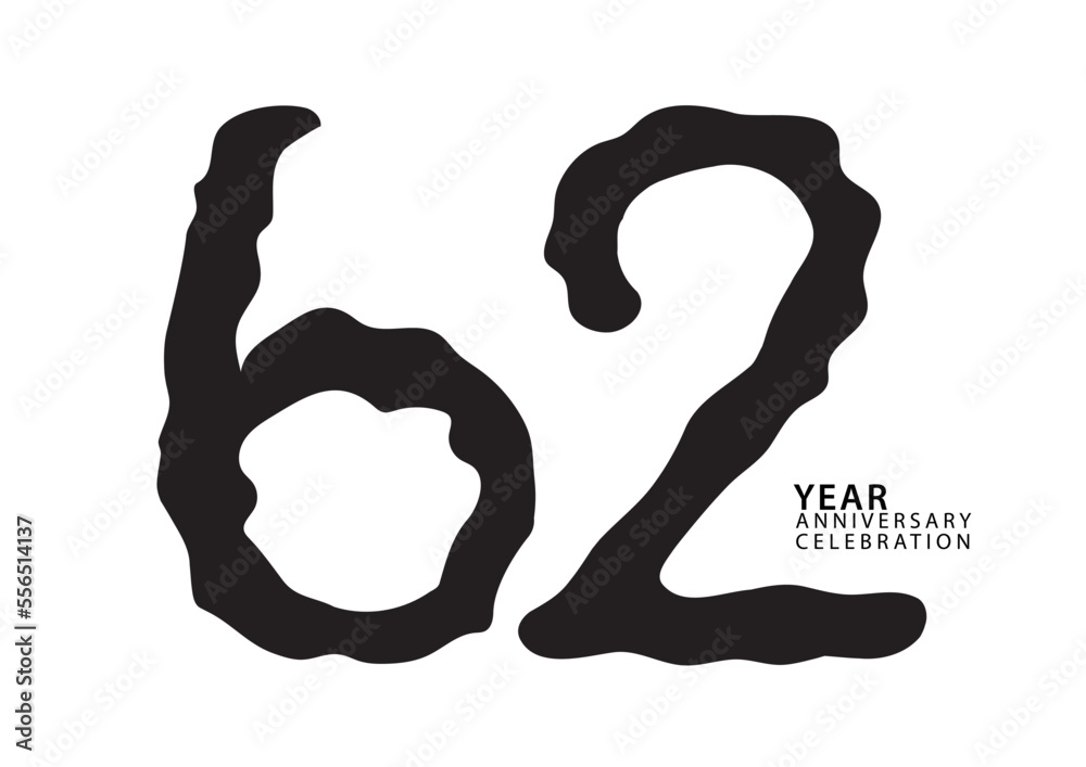 62 year anniversary celebration black color logotype vector, 62 number ...