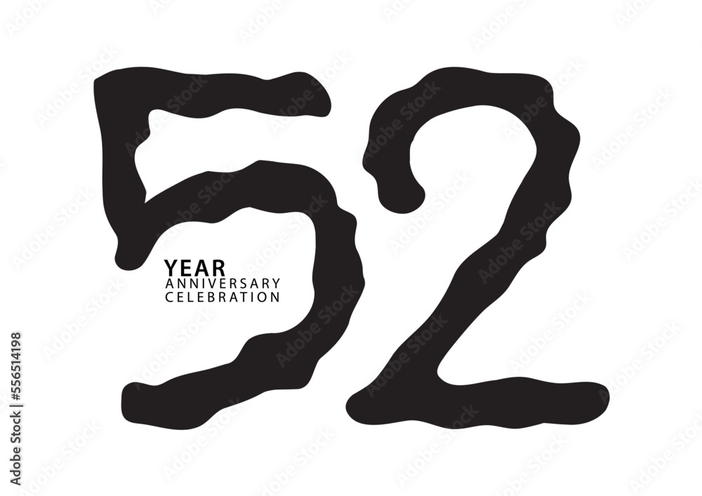 52 year anniversary celebration black color logotype vector, 52 number ...