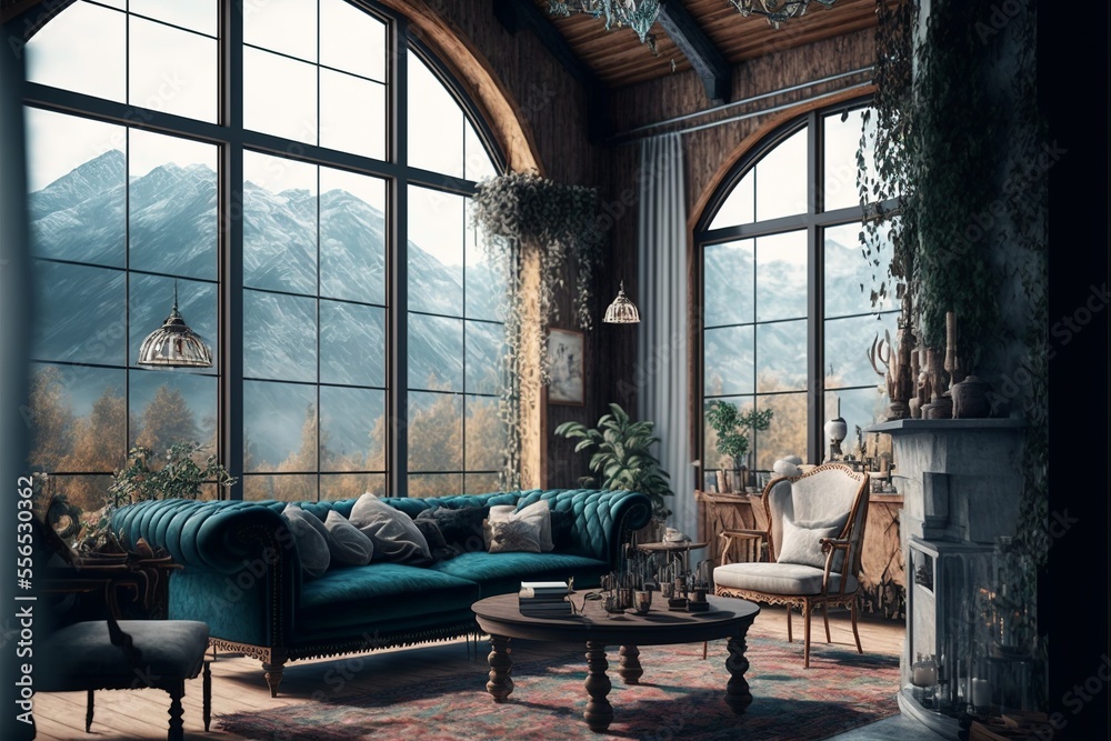 scandinavian and bohemian living room interior with victorian and ...