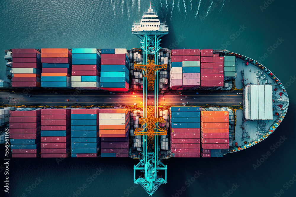 loading and unloading containers in a deep sea port, Aerial picture of ...