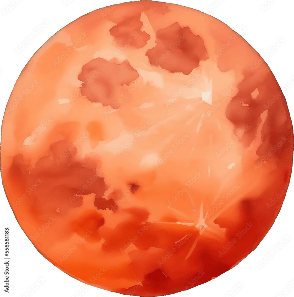 red moon hand drawn with watercolor painting style illustration Stock ...