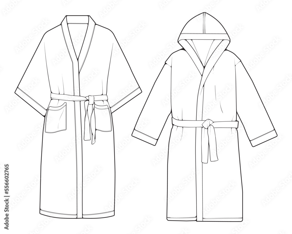 Set of bathrobe vector. Line art vector bathrobe isolated on white ...
