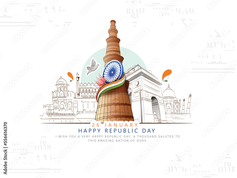 vector sketch of indian monuments for india republic Day (26 January ...