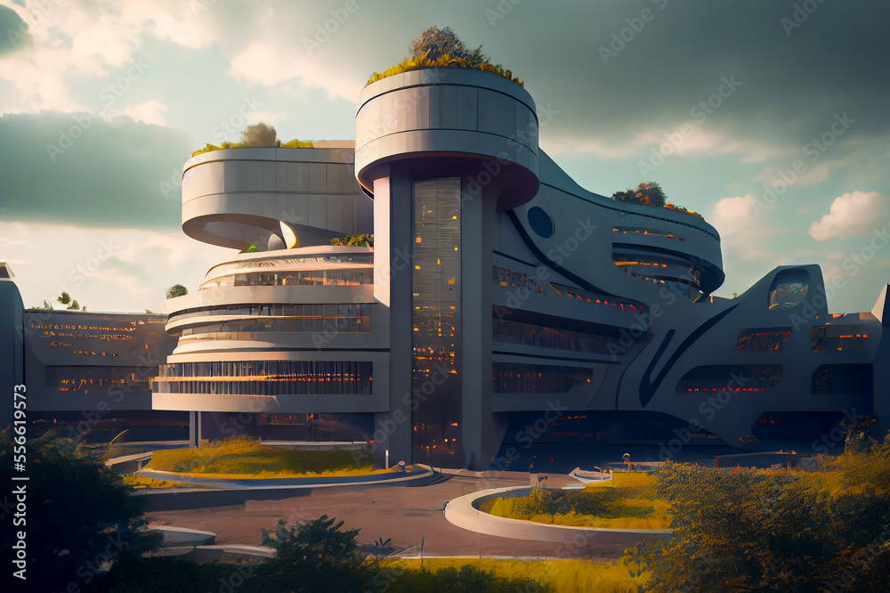 Futuristic school building, ai illustration. Futuristic university Stock Illustration | Adobe Stock