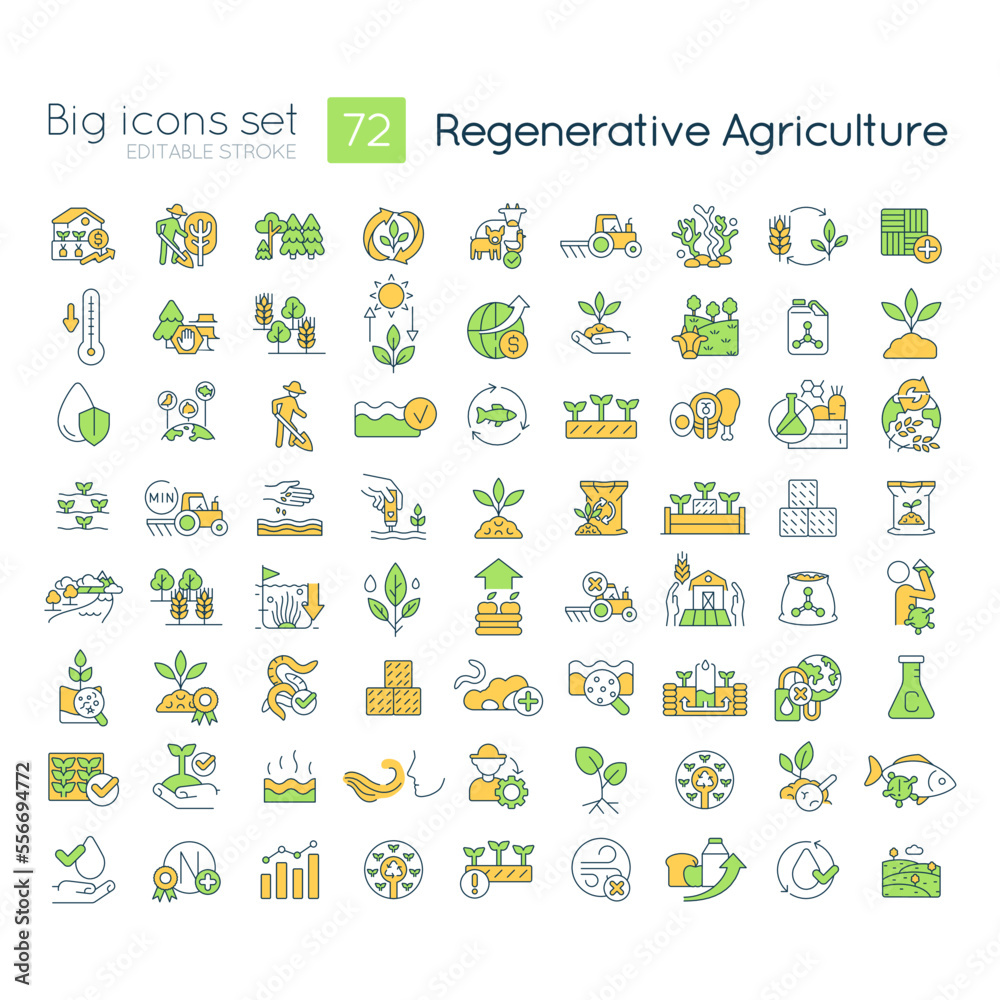 Stock-Vektorgrafik „Regenerative agriculture RGB color icons set ...