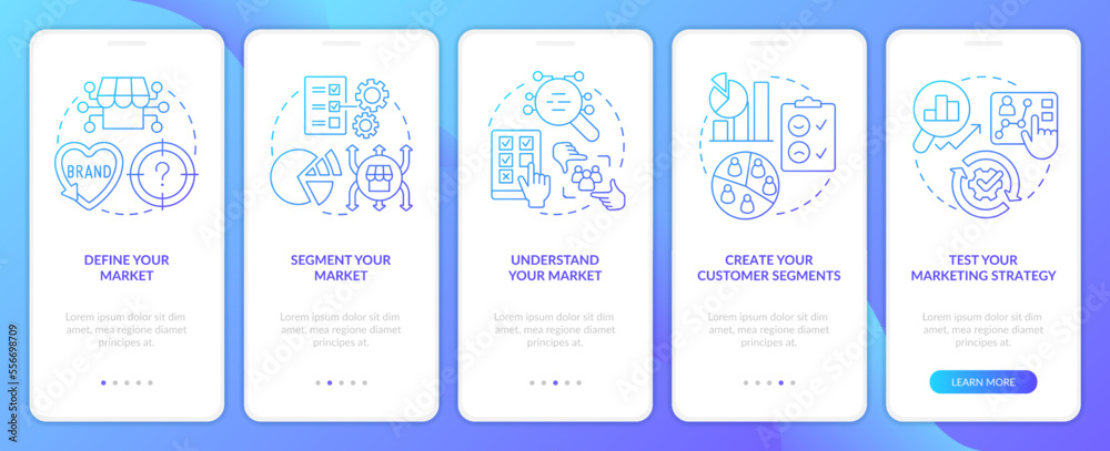 Get Started With Segmentation Blue Gradient Onboarding Mobile App Screen Walkthrough 5 Steps