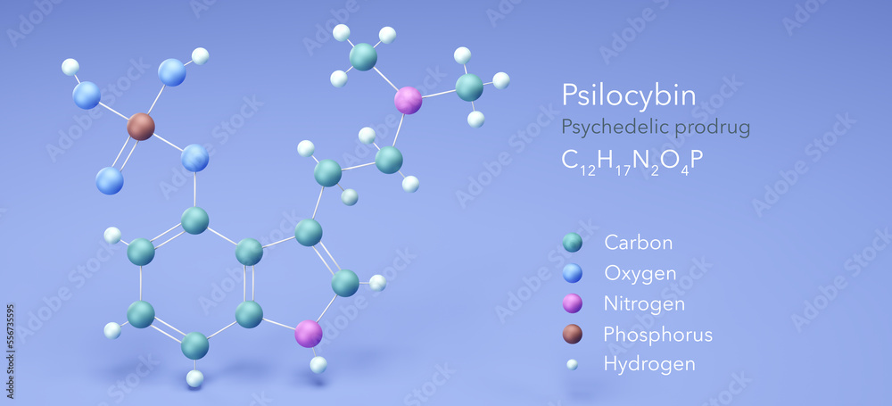 psilocybin molecular structures, Psychedelic prodrug 3d model ...