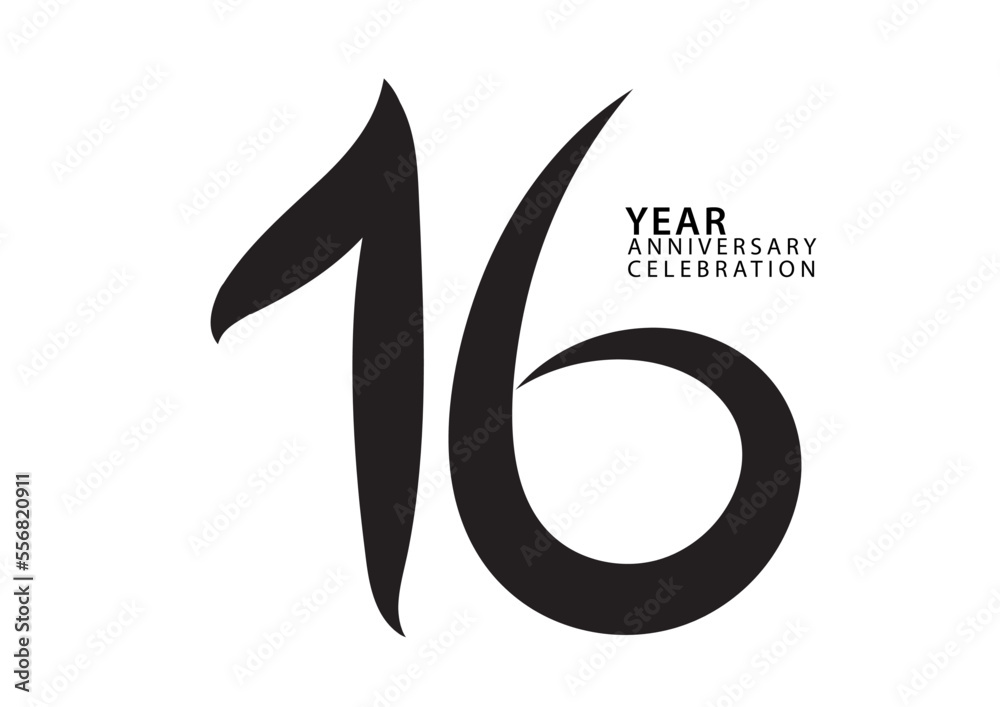 16 year anniversary celebration black color logotype vector, 16 number ...