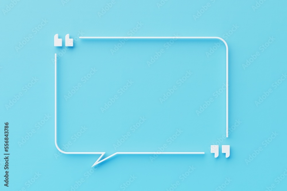 Quotation box on blue background, White quote frame on blue wall 3d ...