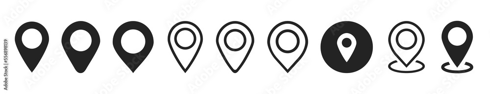 Location Pin Flat Silhouette Icon Set Illustration Stock Illustration ...
