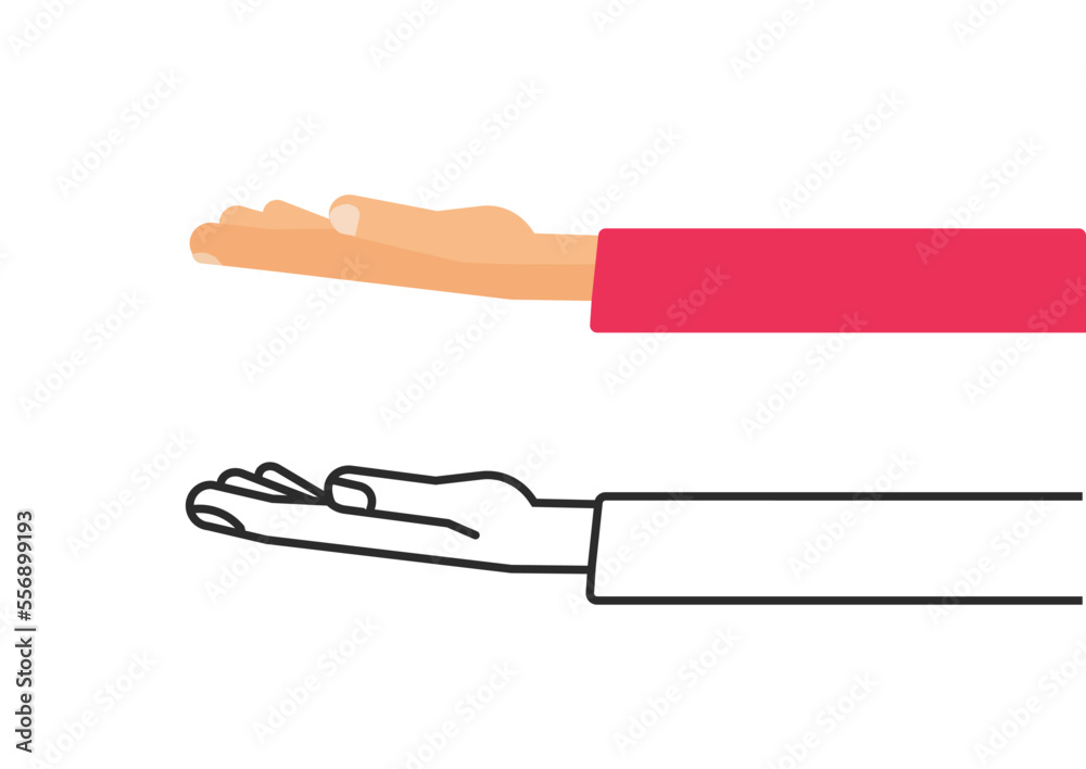 Hand open asking flat vector icon or palm take outstretched receiving ...