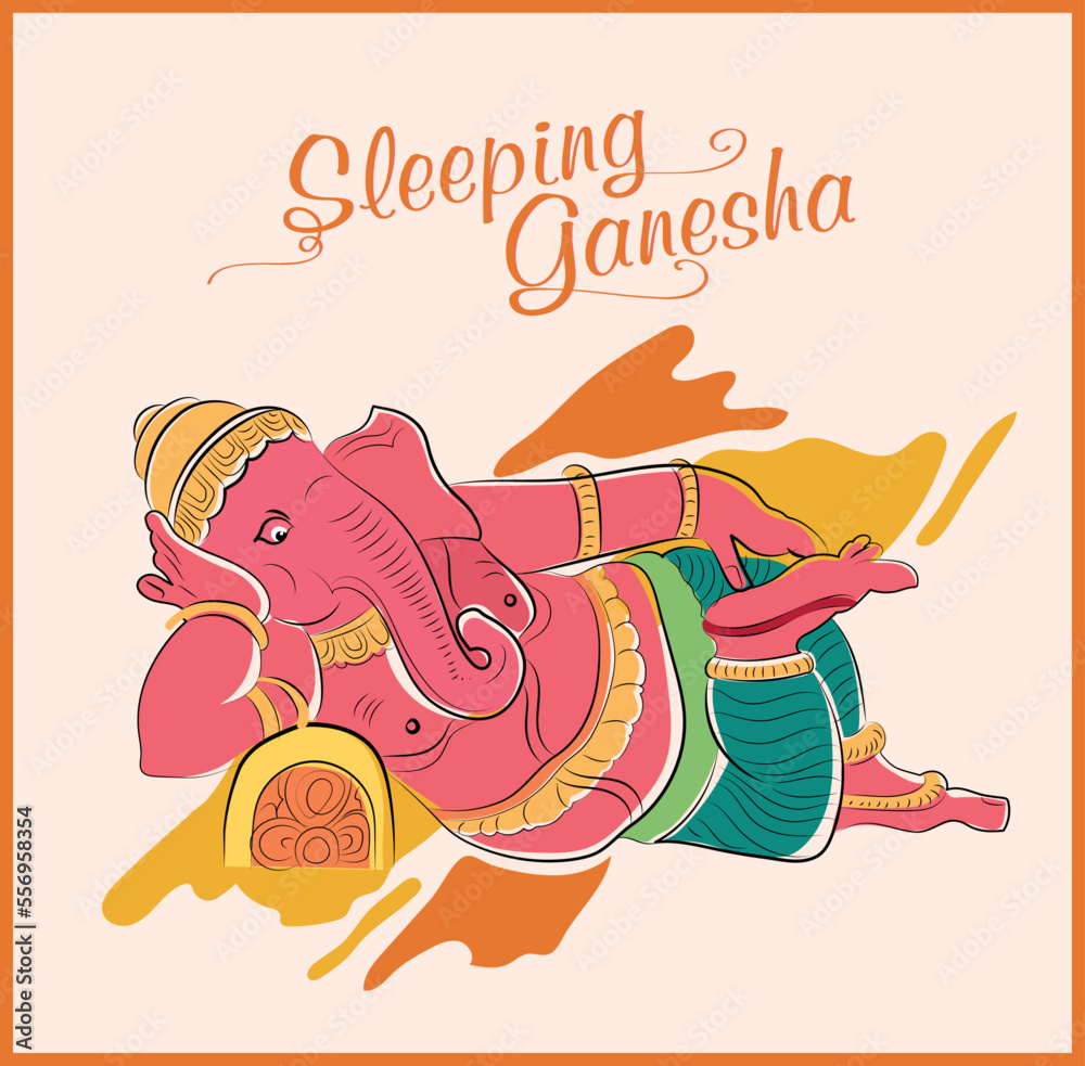 Sleeping Ganesha, Ganesha vector illustration, colour full Ganesha ...