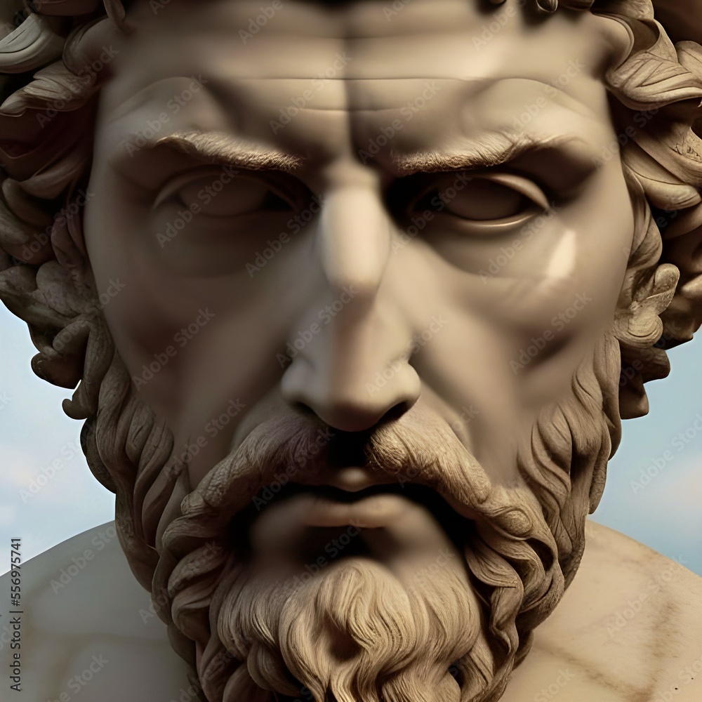 AI image featuring a chiseled white marble statue bust of Greek god ...