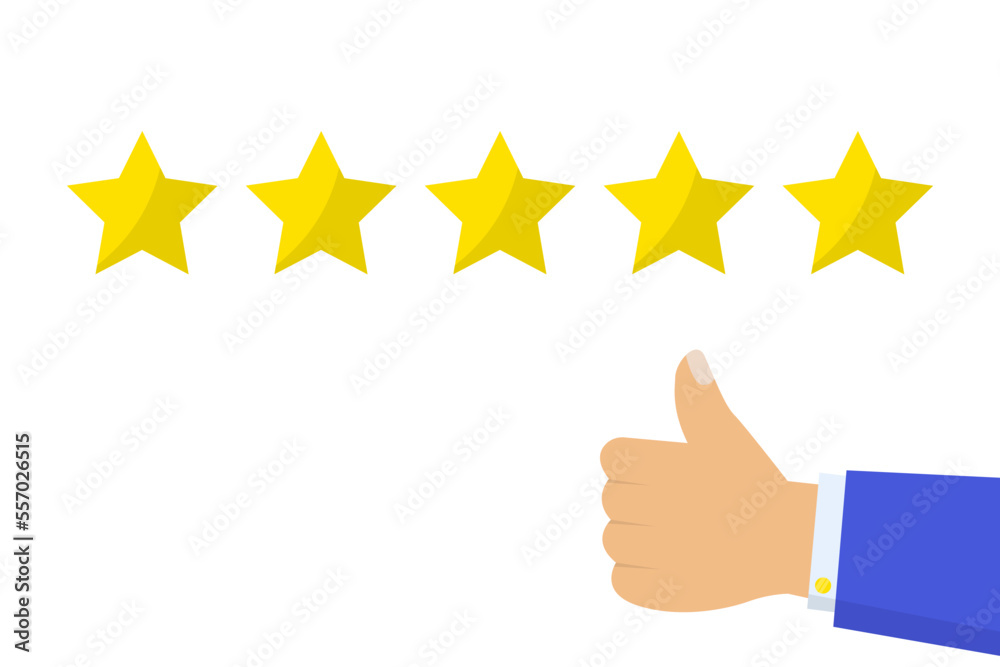 Hand with thumb up and stars rating icon. Rating, evaluation, success ...