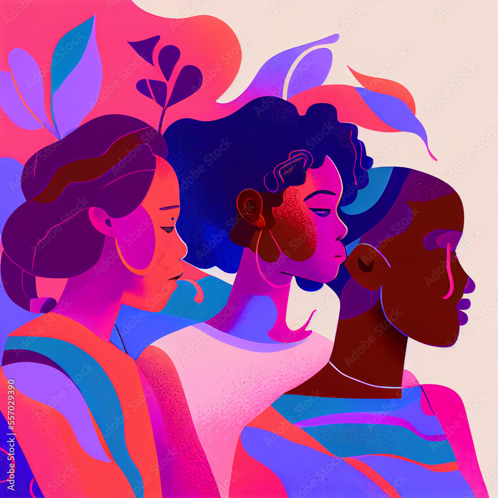 BIPOC Pink Blue Purple Abstract Illustration Woman Indigenous People Of ...