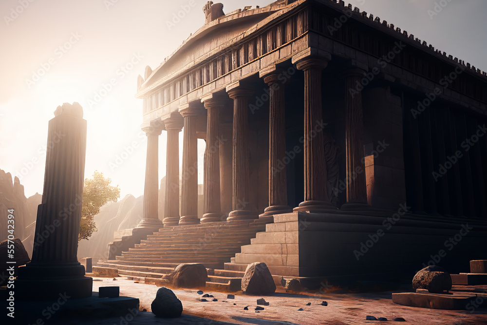 Abandoned Roman temple. Ancient temple with pillars ruins. Generative ...