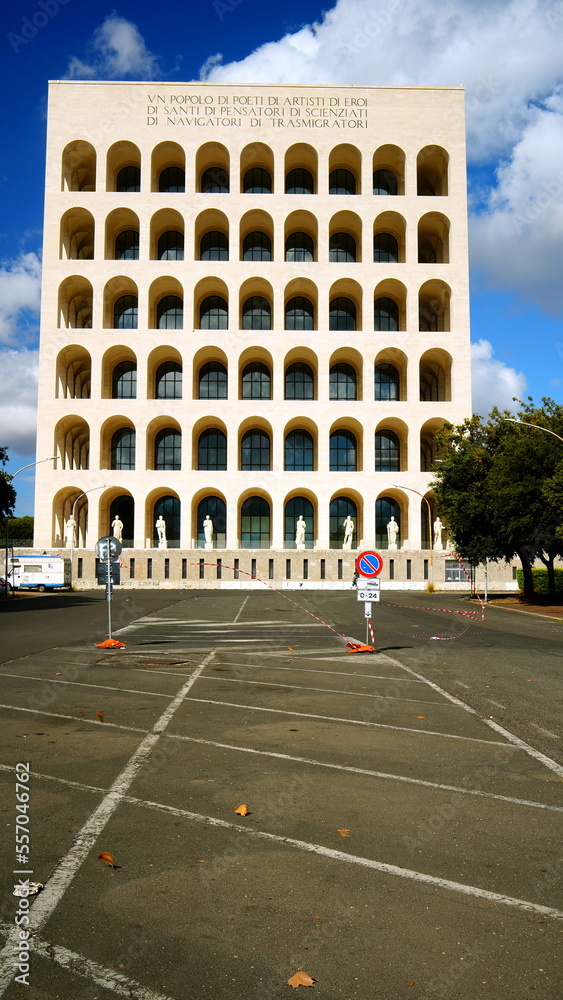 building of the Italian Civilization of the EUR on a cloudy day. known ...