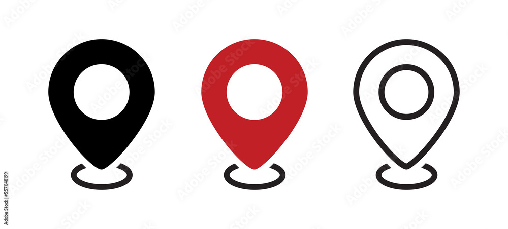 Location pin icon. Map attach marker place. Location icon. Map pointer marker icon set. GPS ...