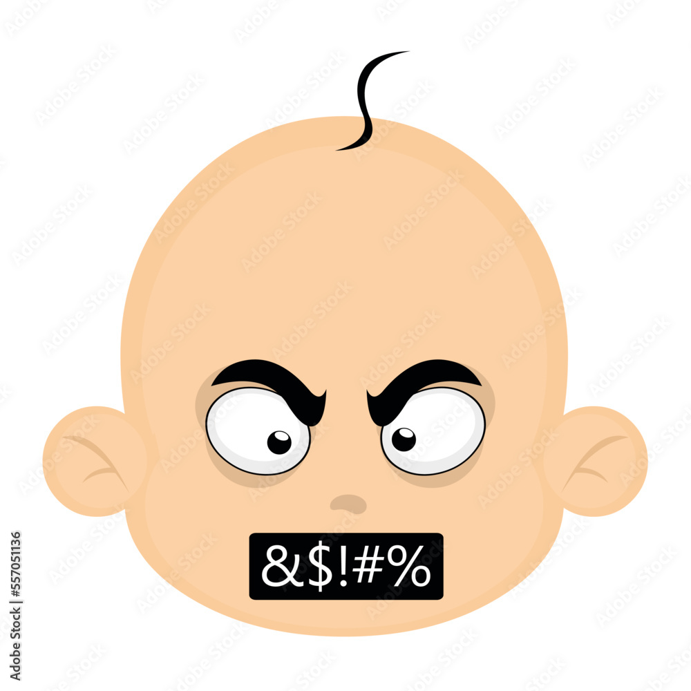 vector illustration of a cartoon baby's face with an angry expression ...