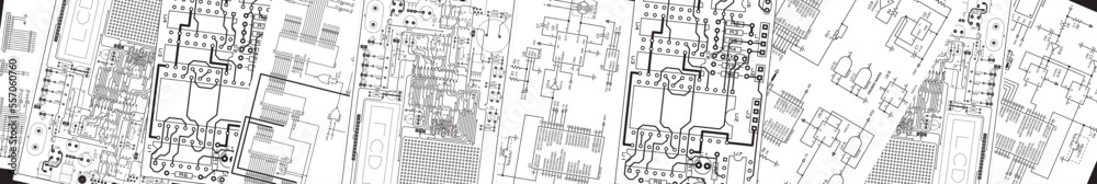 Drawings of an electronic device on white paper sheets. Vector ...