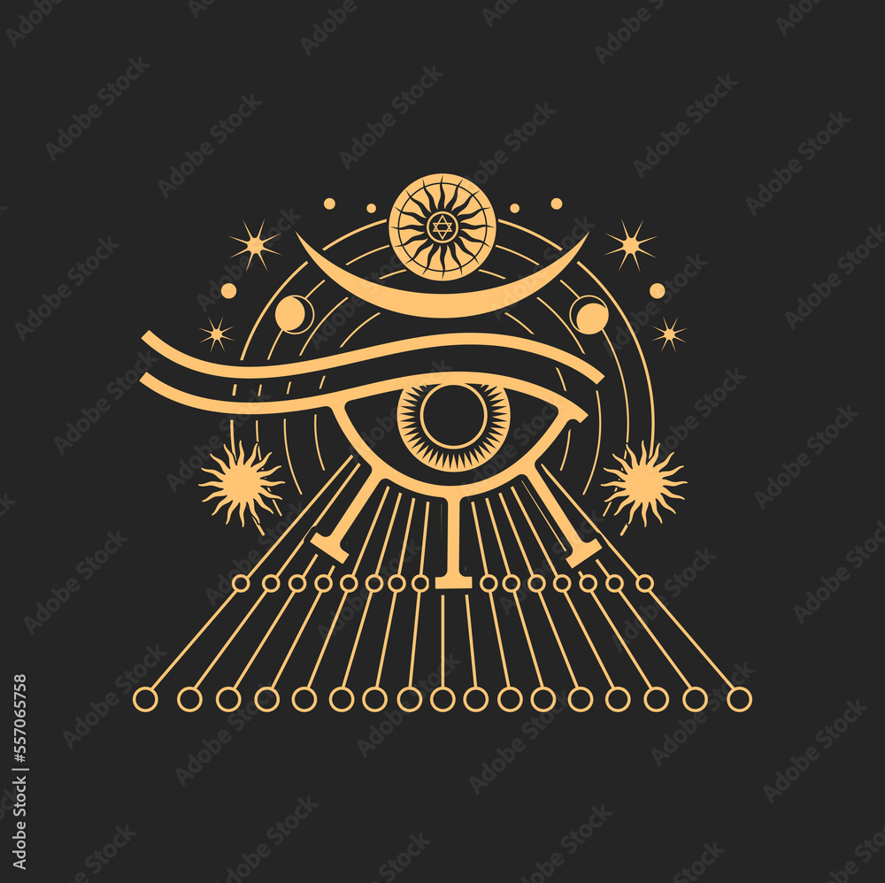 Eye of Horus, ancient Egyptian symbol of protection, pentagram star and ...