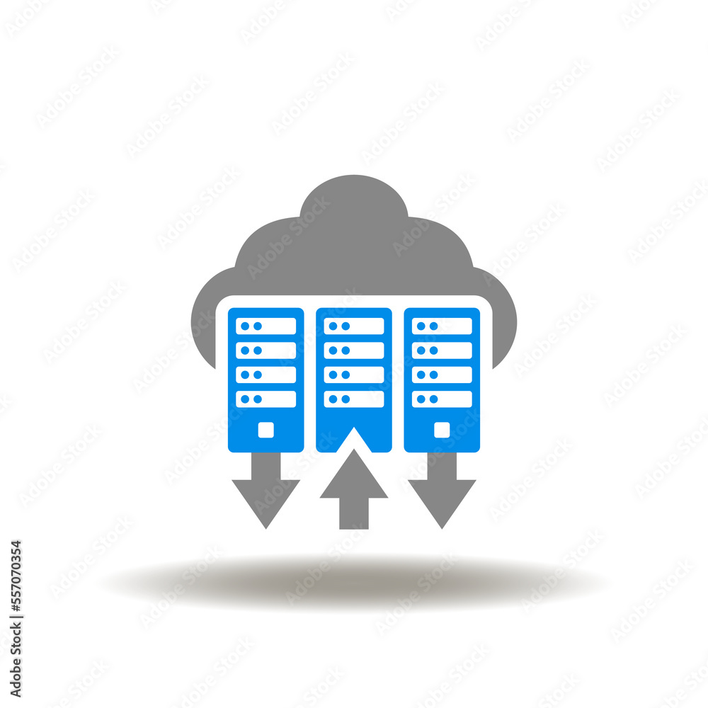 Vector illustration of cloud computing and server with arrows up down ...