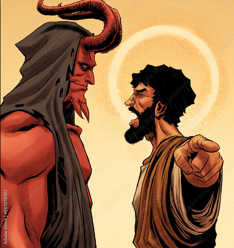 Illustration Stock jesus christ casts out satan, devil confronts the ...