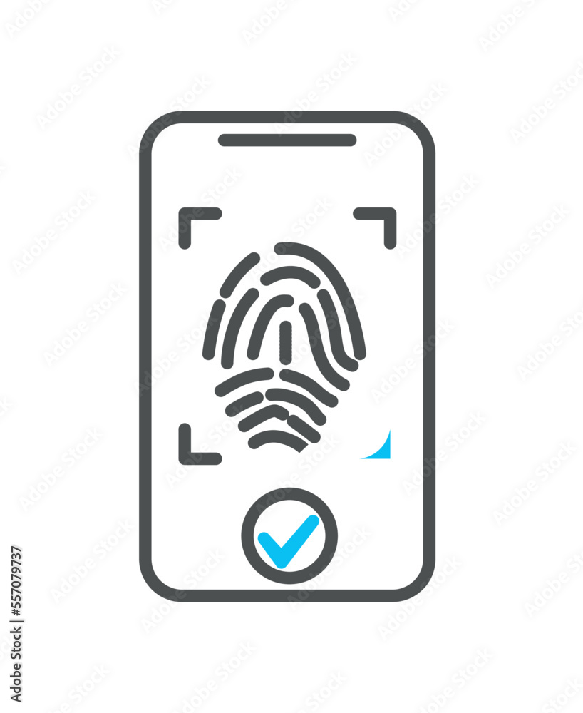Biometric authorization colorful icon. Fingerprint on smartphone screen ...