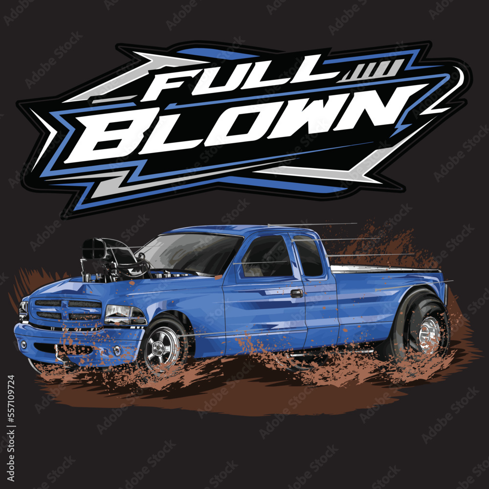 pulling truck isolated on black background for poster, t-shirt print ...