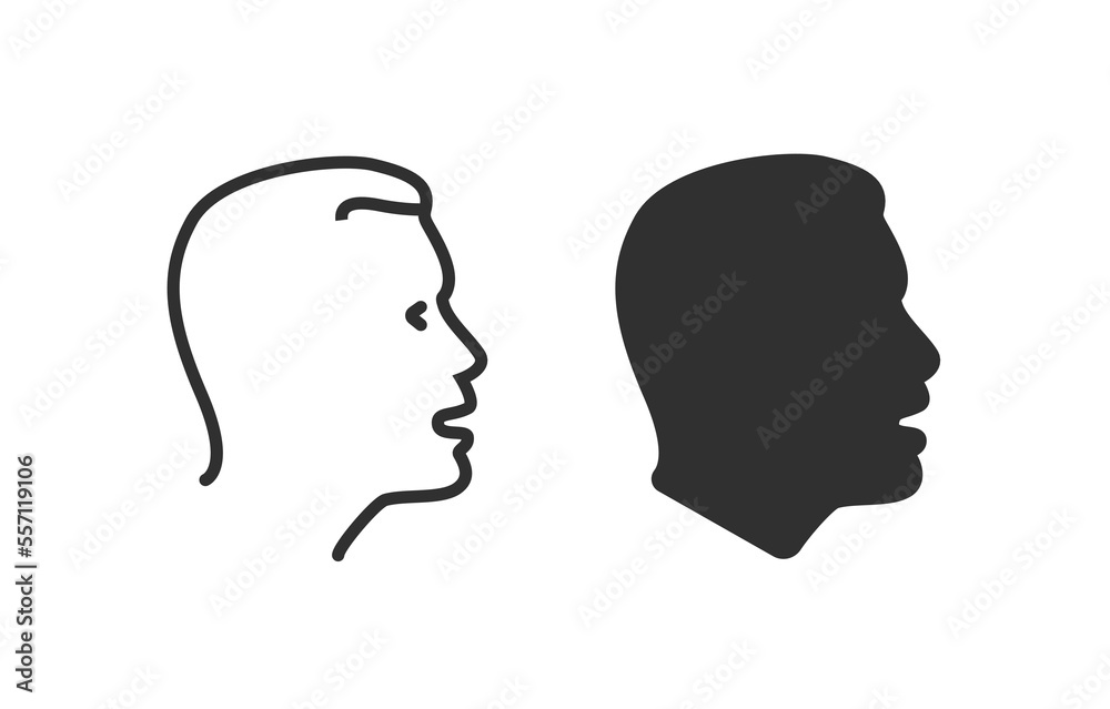 Face profile silhouette man side vector icon or thin line outline art ...
