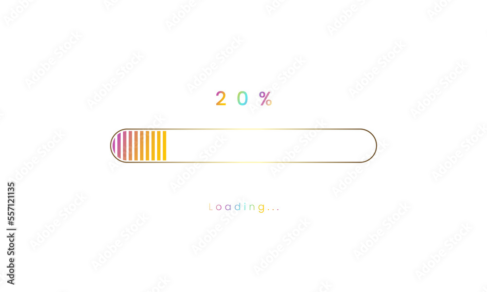 20 percent rainbow downloading bar, loading bar, banner for user interface, colorful Futuristic ...